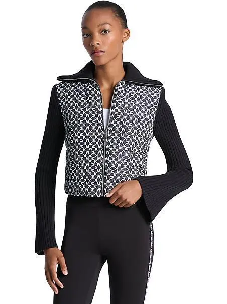Michael Kors Quilted Graphic Logo And Knit Jacket - Black