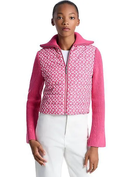 Michael Kors Quilted Graphic Logo And Knit Jacket - Pink