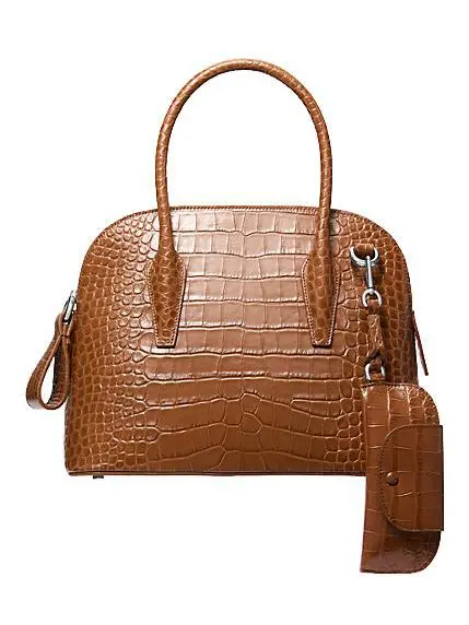 Michael Kors Kaitlin Medium Crocodile Embossed Leather Satchel - Brown