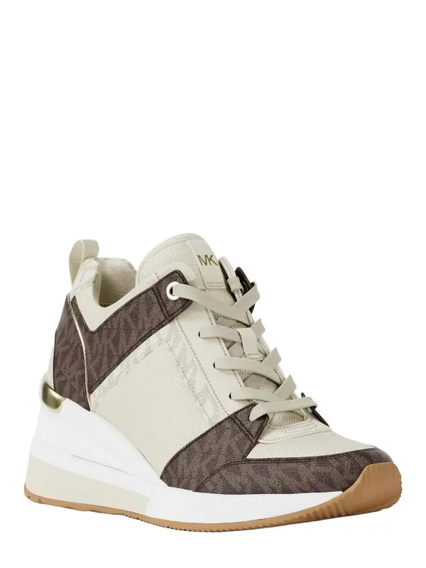 Michael Kors Georgie Signature Logo Wedge Trainer - Brown