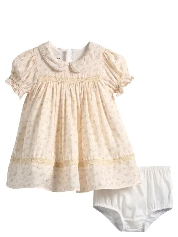 PIPPA & JULIE Floral Puff Sleeve Dress & Bloomers Set - Cream