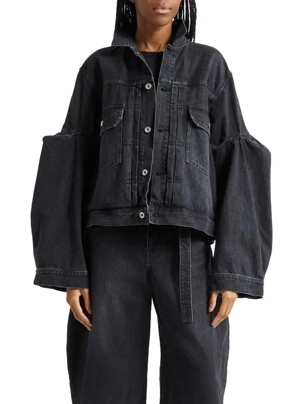 Sacai Balloon Sleeve Denim Trucker Jacket - Black