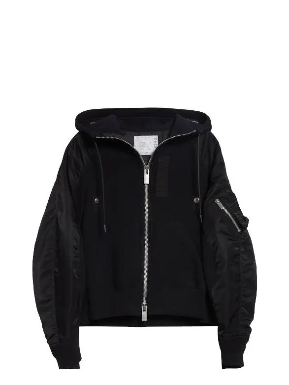 Sacai Sponge Sweat X Nylon Twill Full Zip Hoodie - Black
