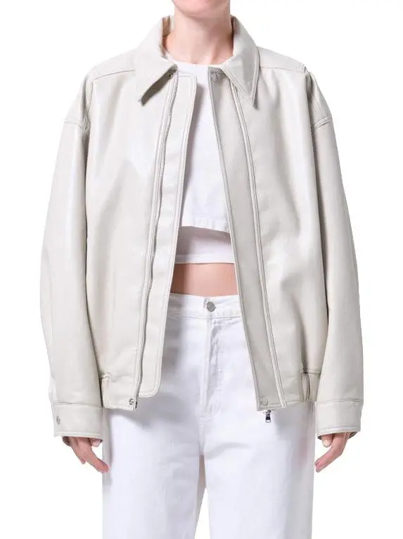 AGOLDE Aston Recycled Leather Bomber Jacket - Buff Light Beige