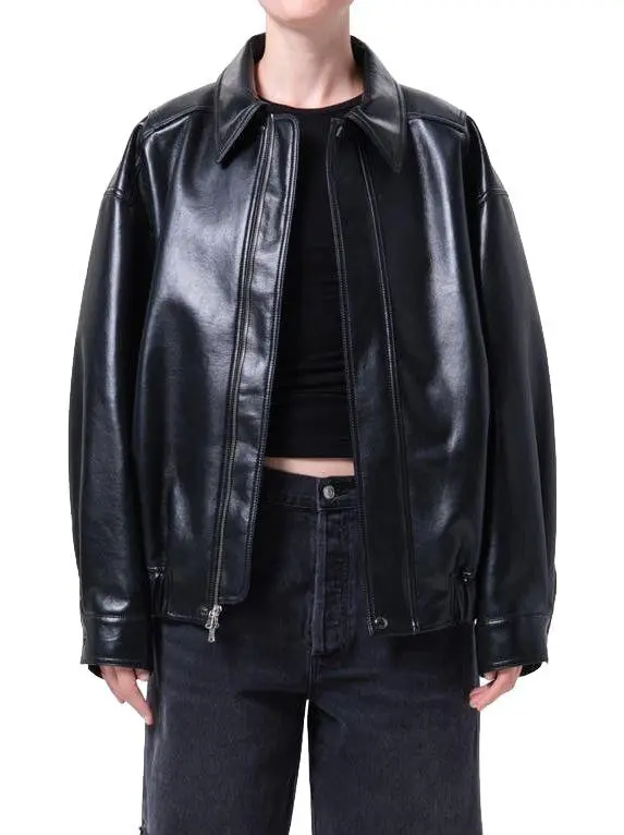 AGOLDE Aston Recycled Leather Bomber Jacket - Detox Black