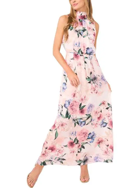 Ted Baker London Floral Tie Neck Maxi Dress - Pink/vanilla Ice