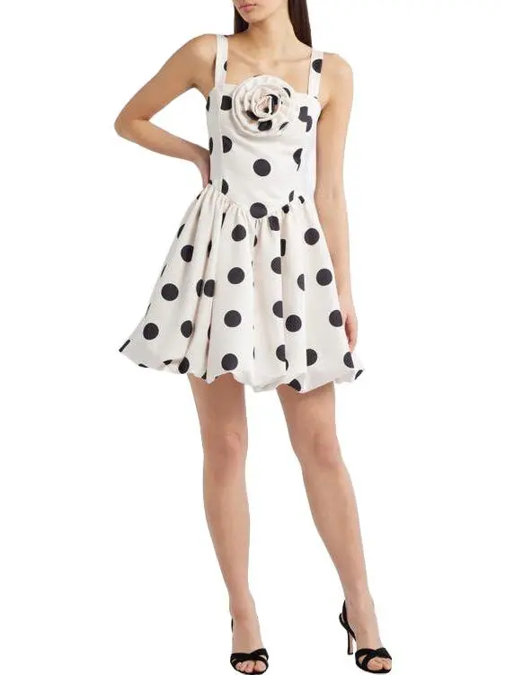 Julia Jordan Polka Dot Rosette Mini Dress - Ivory/black