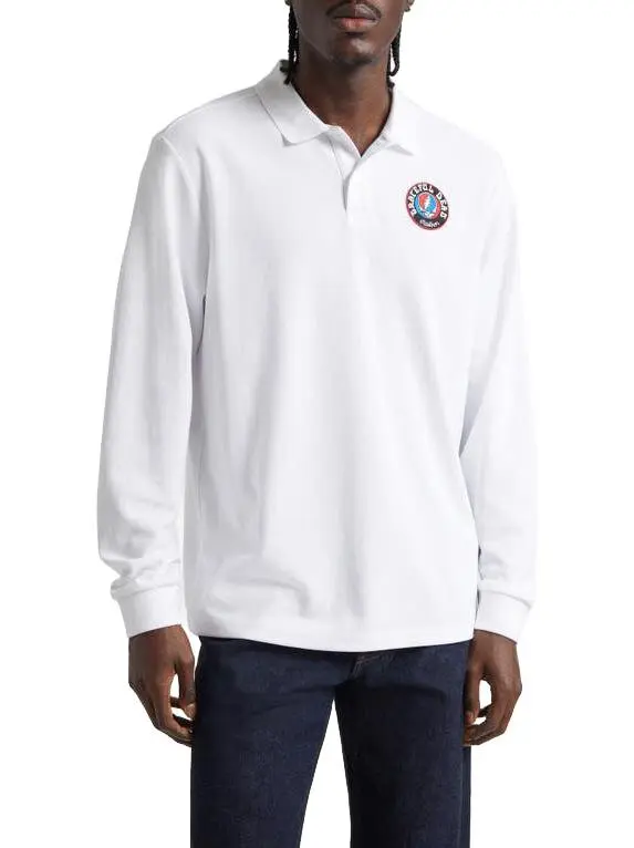 MALBON Grateful Dead Stealie Long Sleeve Polo - White