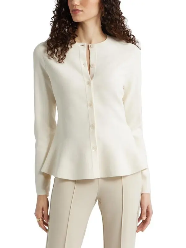 Nordstrom Flared Crewneck Cardigan - Ivory Tofu