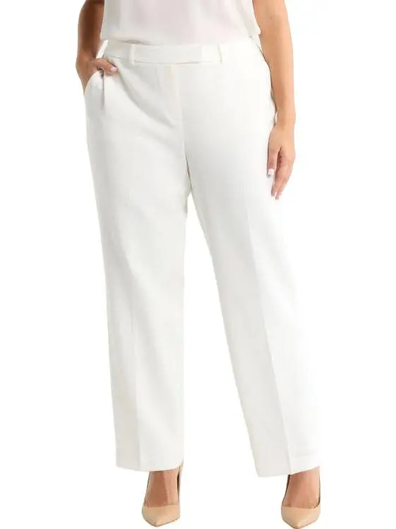 KASPER Flat Front Straight Leg Pants - Vanilla Ice