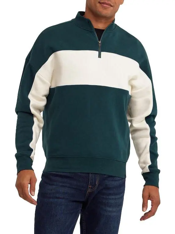 THREADS 4 THOUGHT Colorblock Half-zip Fleece Sweatshirt - Serrano/ecru