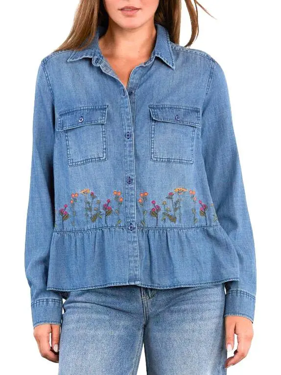 BILLY T Embroidered Button-up Shirt - Denim