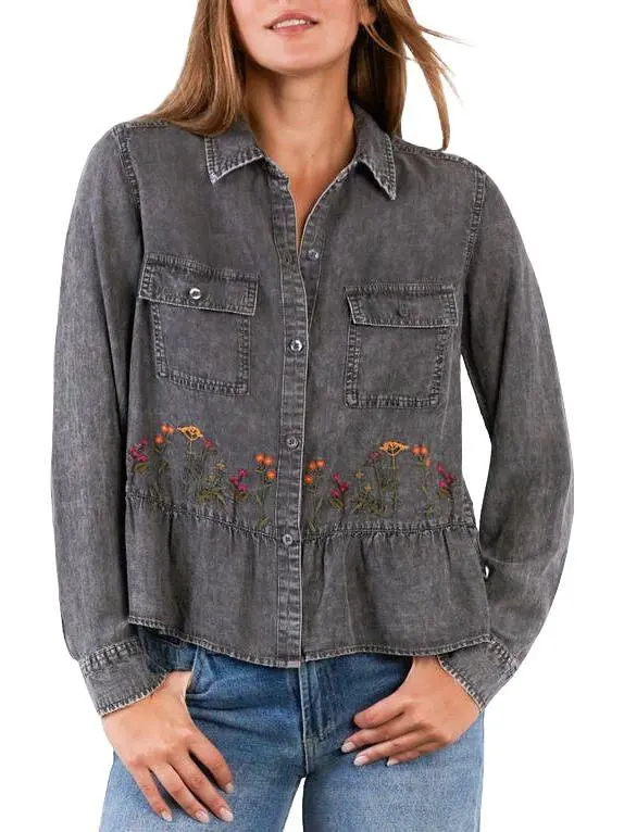 BILLY T Embroidered Button-up Shirt - Grey Wash