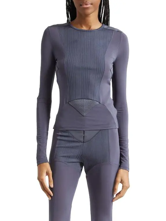 Jean Paul Gaultier Jersey & Rib Long Sleeve Top - Petrol