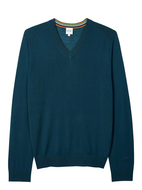 Paul Smith Merino Wool V-neck Sweater - Blue