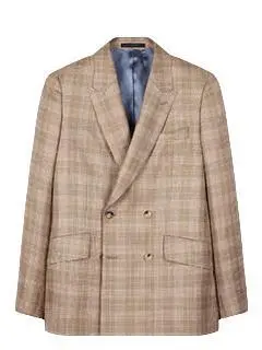 Paul Smith Light Brown Wool-silk Check Double-breasted Blazer - Orange