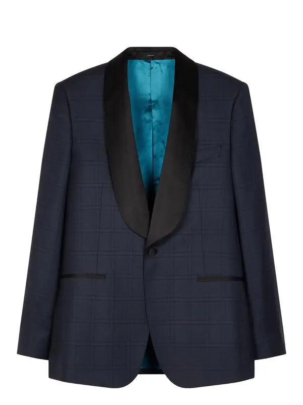 Paul Smith Dark Navy Check Superfine Merino Wool Evening Blazer - Blue
