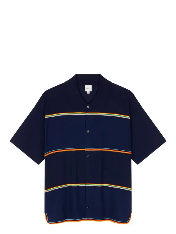 Paul Smith Navy 'signature Stripe' Knitted Shirt - Blue