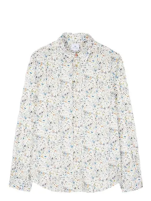 Paul Smith Tailored-fit Ecru 'jacaranda' Print Shirt - White