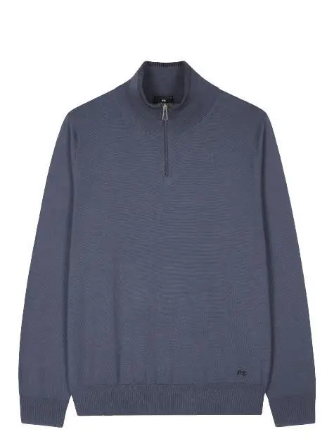 Paul Smith Washed Merino Wool Half-zip Sweater - Blue