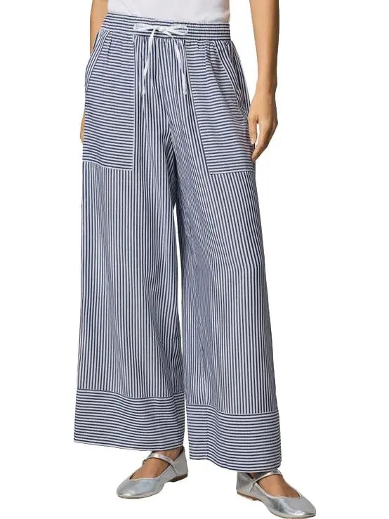 Splendid Striped Wide Leg Drawstring Pants - Navy Blue/white