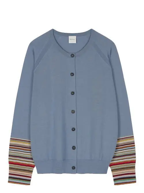 Paul Smith Striped Cuff Wool Cardigan - Blue