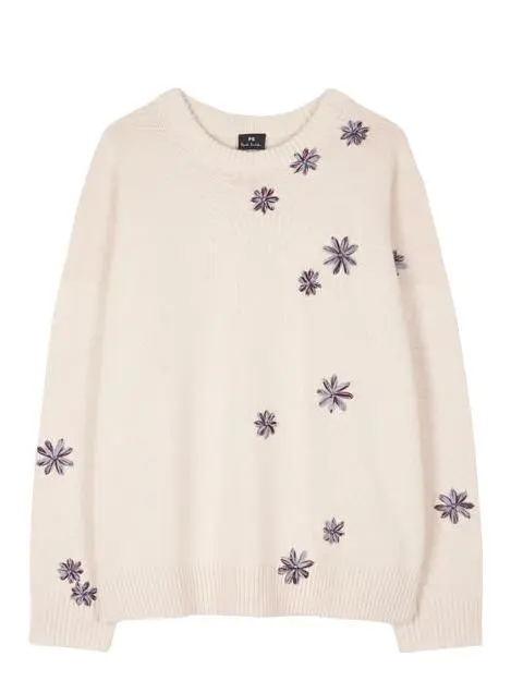 Paul Smith Knitted Floral Embroidered Sweater - White