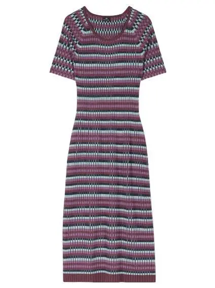 Paul Smith Striped Pleated Rib Knit Dress - Blue