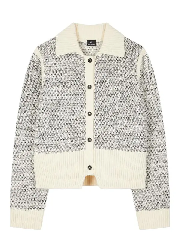 Paul Smith Collared Knitted Jacket - White