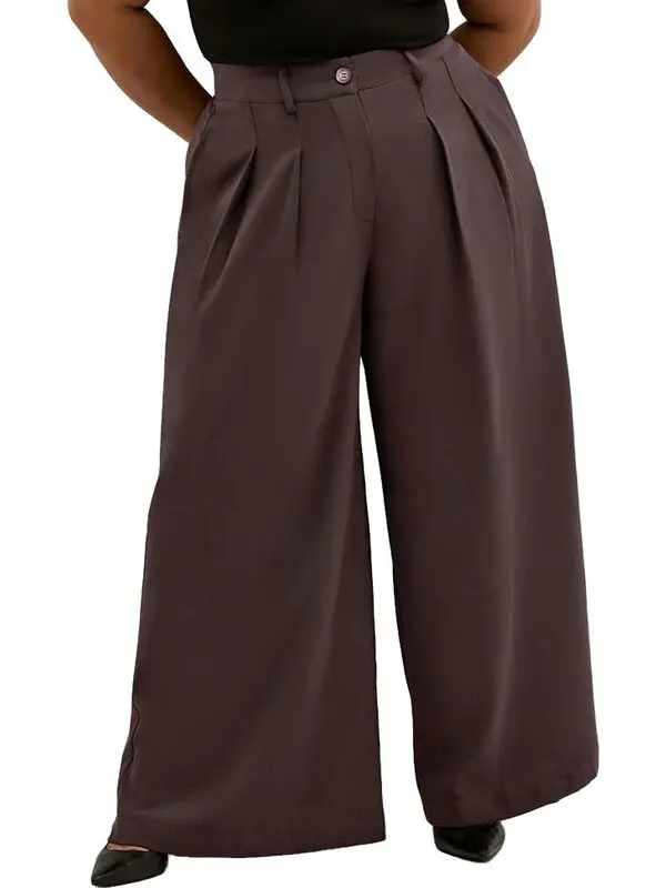 City Chic Abbie Wide Leg Trousers - Chocolate