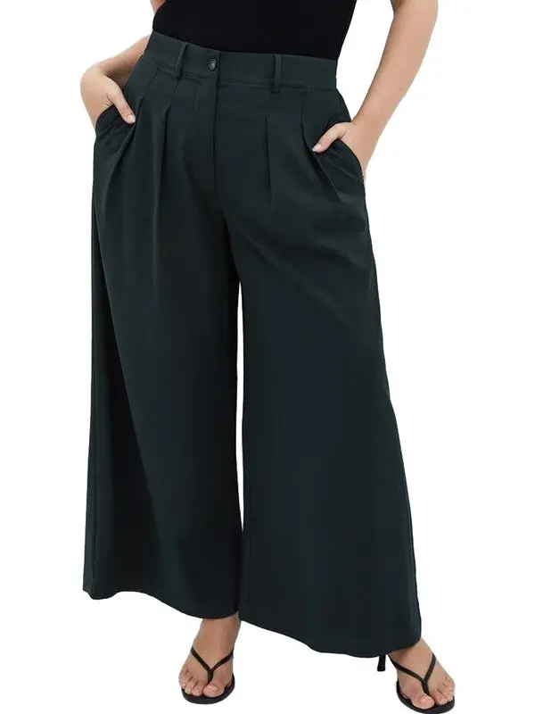 City Chic Abbie Wide Leg Trousers - Deep Emerald