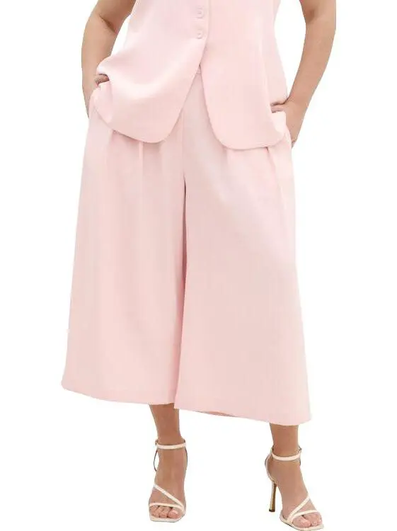 City Chic Cropped Wide Leg Trousers - Heavenly Pink