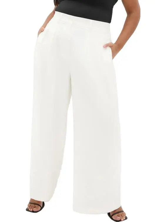 City Chic Wide Leg Pleated Front Pants - Ivory