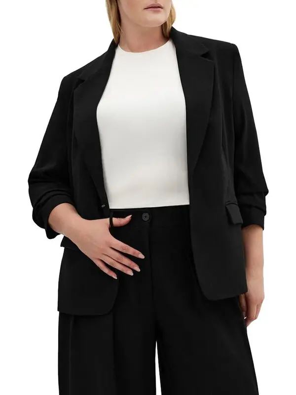 City Chic Abbie Ruched Sleeve Blazer - Black