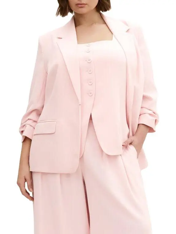 City Chic Abbie Ruched Sleeve Blazer - Heavenly Pink