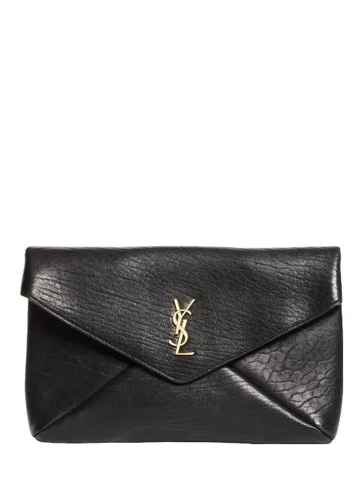 Saint Laurent Large Cassandre Leather Envelope Clutch - Nero