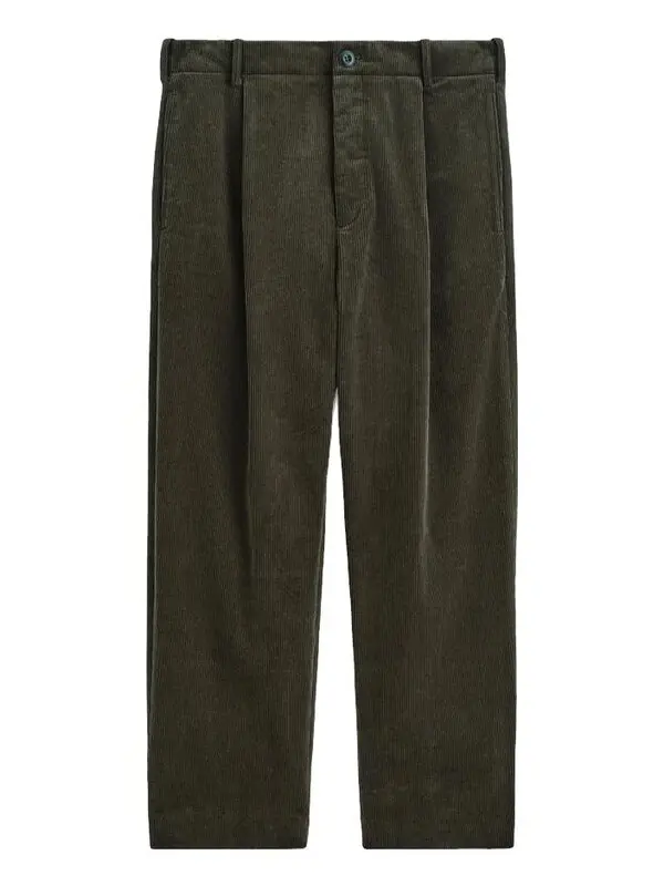 Cos Pleated Corduroy Relaxed-fit Straight-leg Trousers - Green