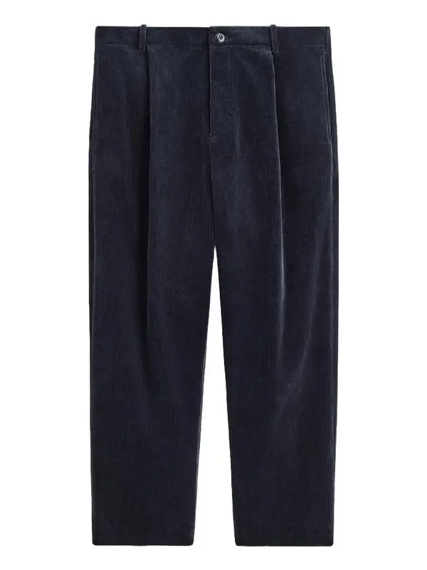 Cos Pleated Corduroy Relaxed-fit Straight-leg Trousers - Navy
