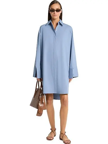 Michael Kors Stretch Cotton Poplin Slit-sleeve Shirtdress - Green