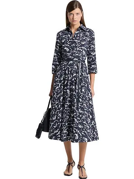 Michael Kors Floral Cotton Poplin Belted Shirtdress - Blue