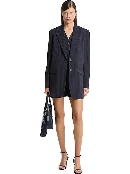 Michael Kors Pinstripe Wool Blend Boyfriend Blazer - Blue