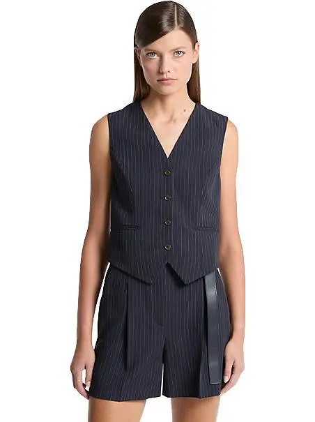 Michael Kors Pinstriped Wool Blend Vest - Blue