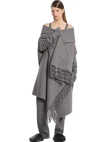 Michael Kors Double Faced Wool Fringed Clutch Coat - Grey