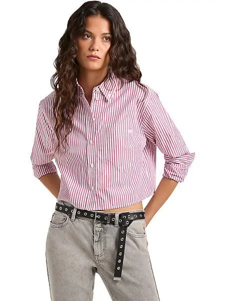 Michael Kors Striped Cotton Poplin Cropped Oxford Shirt - Pink