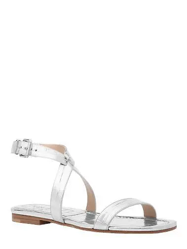 Michael Kors Bridgette Metallic Crocodile Embossed Leather Sandal - Silver