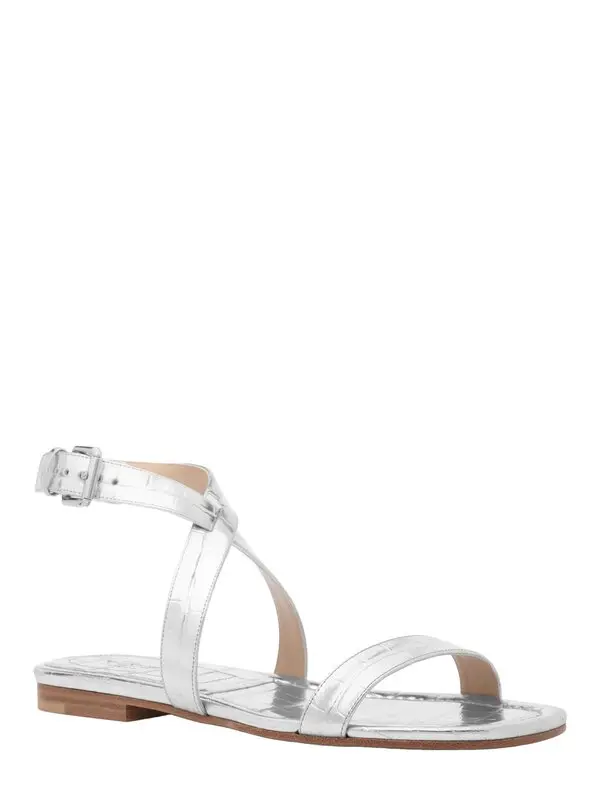 Michael Kors Bridgette Metallic Crocodile Embossed Leather Sandal - Silver