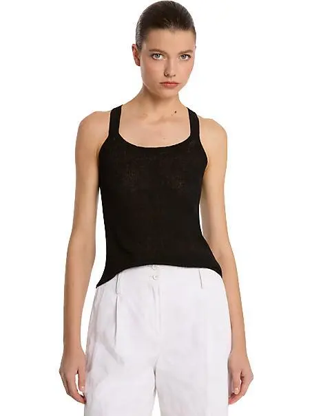 Michael Kors Ribbed Linen And Cotton Tank Top - Black