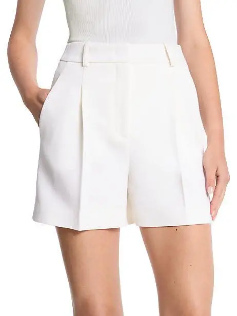 Michael Kors Pleated Wool Gabardine Tailored Shorts - Natural