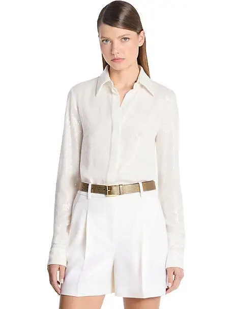 Michael Kors Hansen Hand-embroidered Sequin Silk Georgette Shirt - Natural