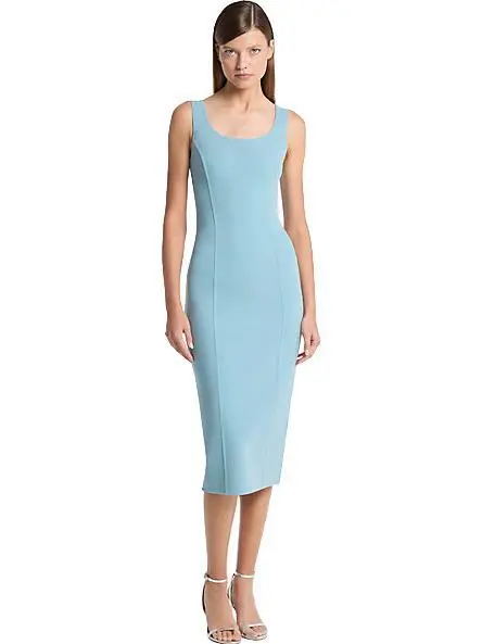 Michael Kors Double Faced Stretch Wool Crepe Scoopneck Sheath Dress - Blue